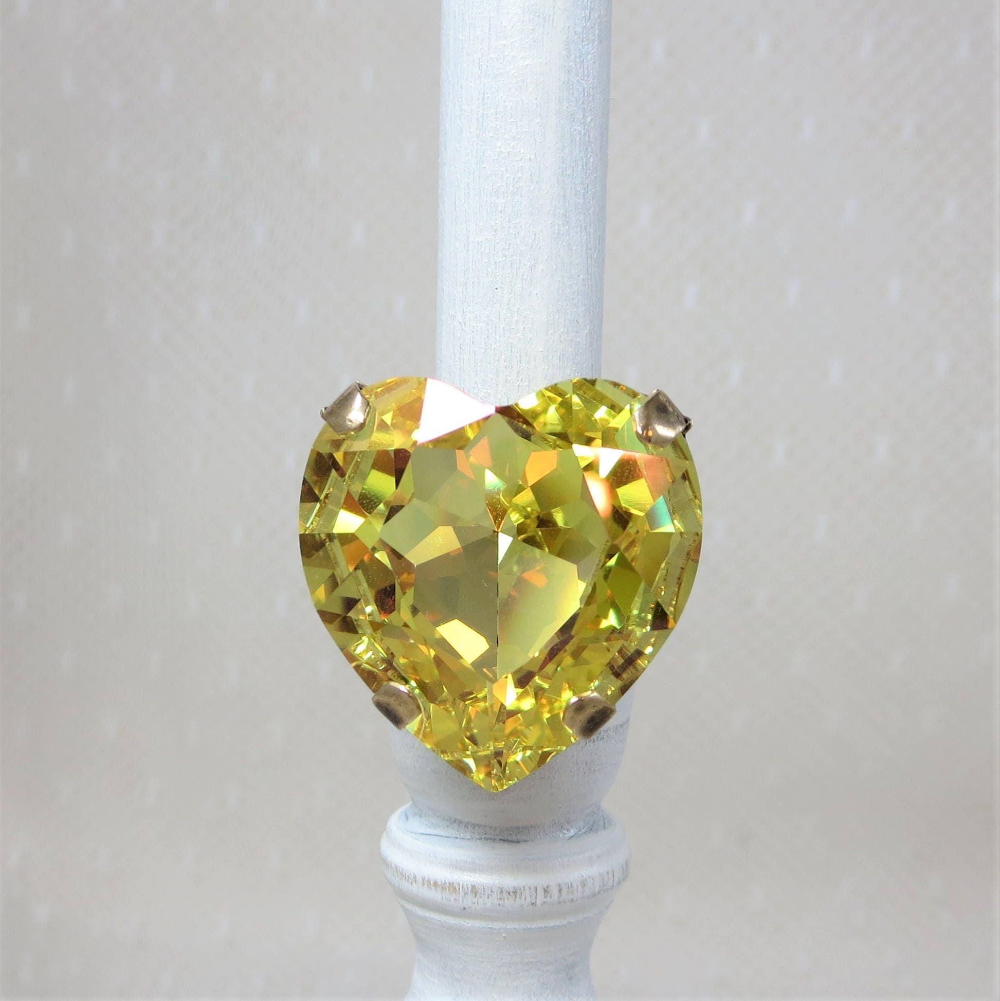 Heart Ring Swarovski Crystal Lemon Yellow Large Rhinestone - Etsy