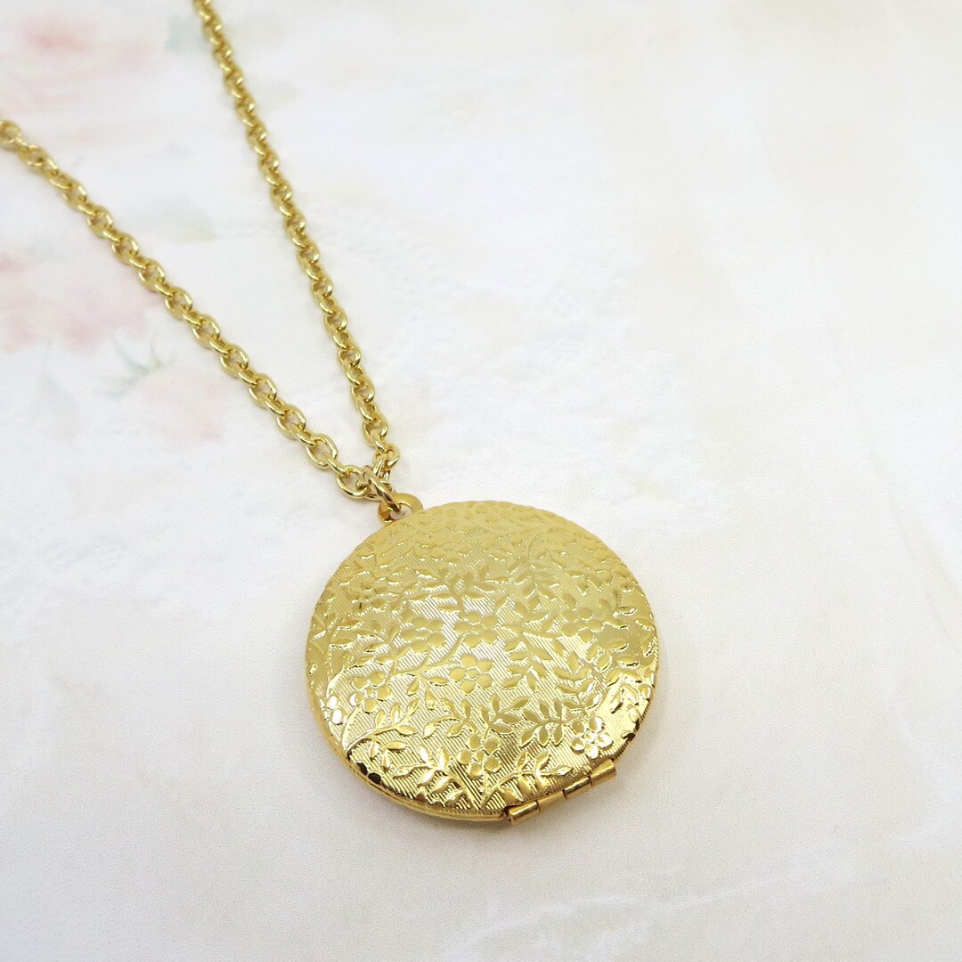 Gold Locket, Round Locket, Gold Flower Locket, Photo Locket, Jewelry ...