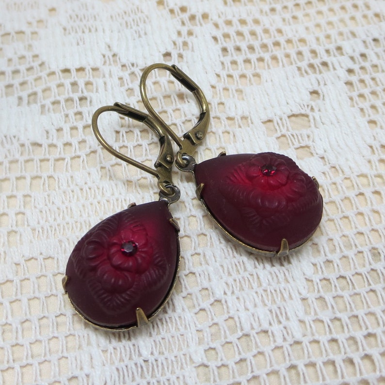 Ruby Red Earrings Garnet Red Frost Matte Crystal Earrings - Etsy