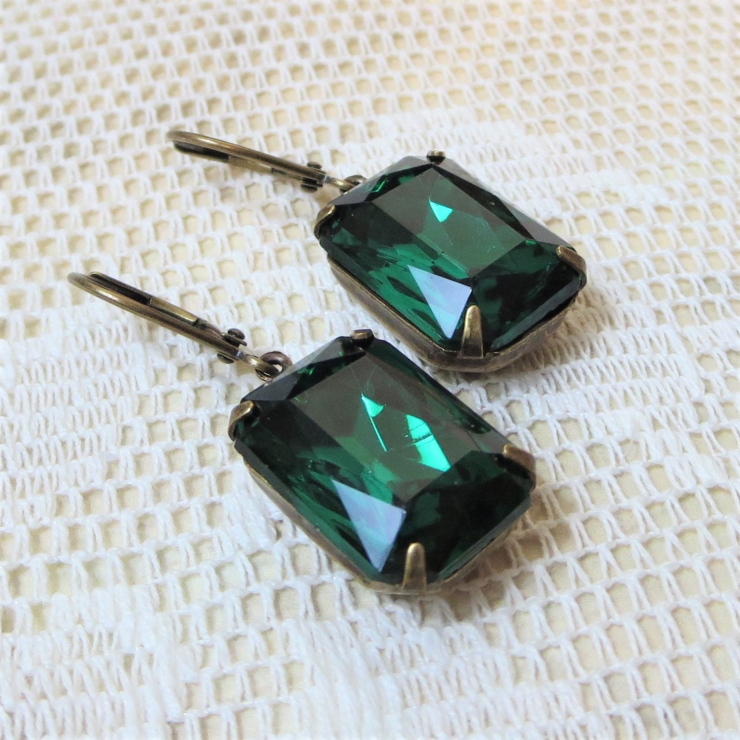 Emerald Green Earrings Green Crystal Earrings Vintage Glass | Etsy