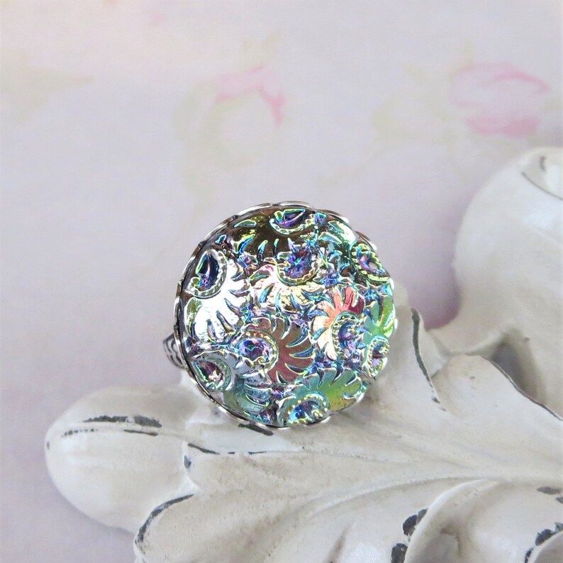 Tapestry Glass Carnival Glass Flower Ring Victorian Style - Etsy