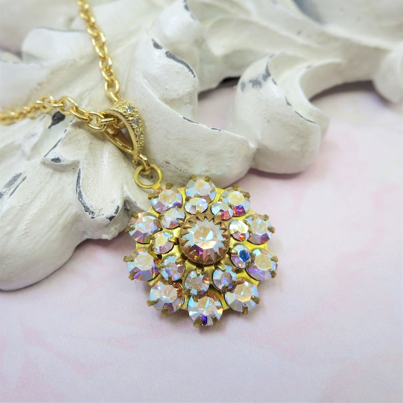 Crystal AB Necklace Crystal AB Rhinestone Pendant Jewelry - Etsy