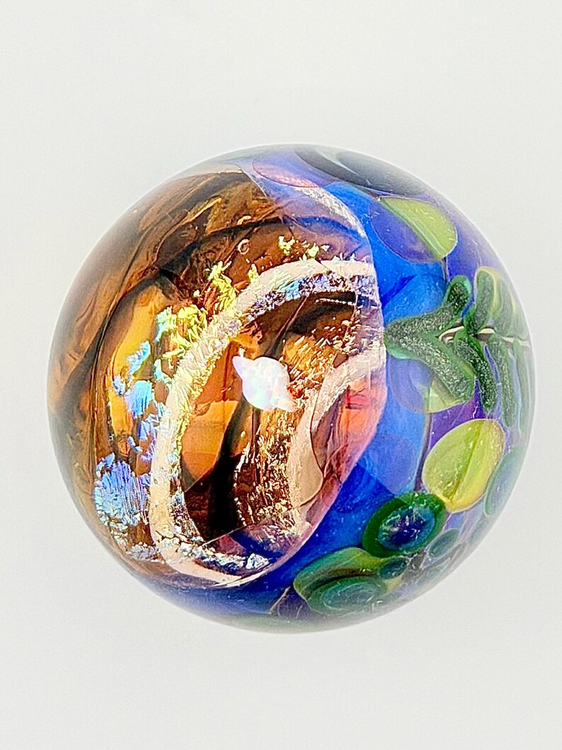 Boro Art Marble Orb: Forest Scene, UFO Portal, 24k Gold, Dichroic Glass ...