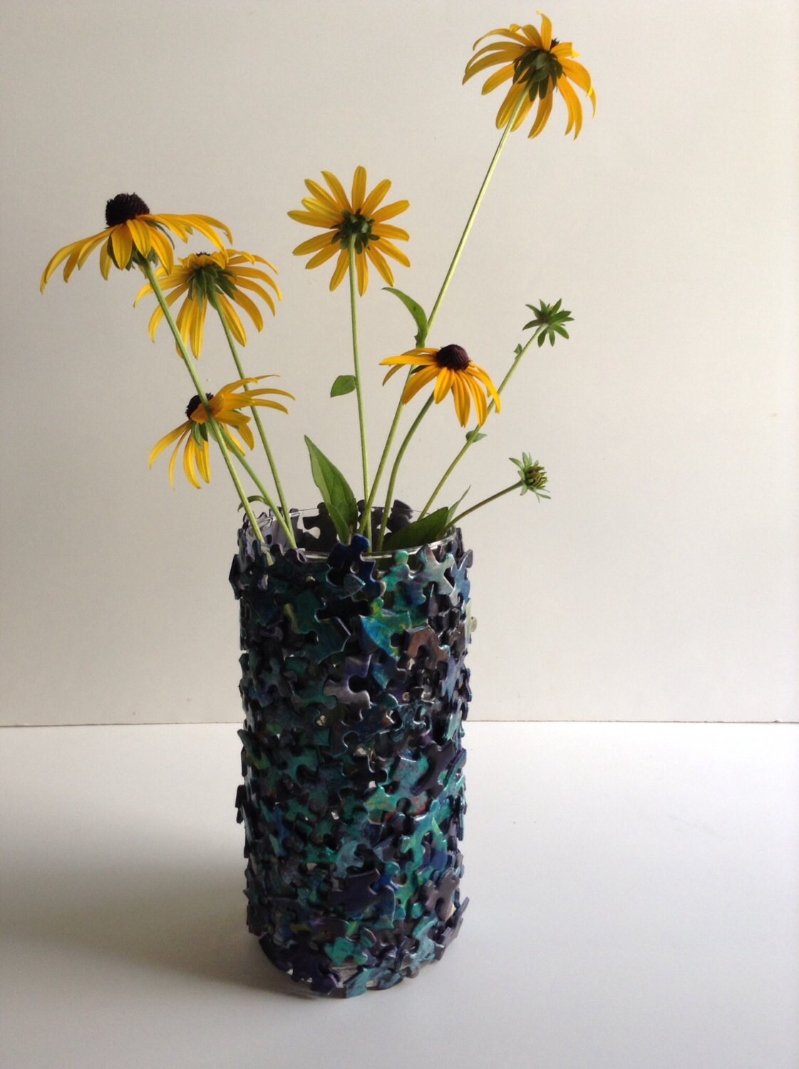 Tall, Glass Vase Covered With Shades of Blue Jigsaw Puzzle Pieces - Etsy