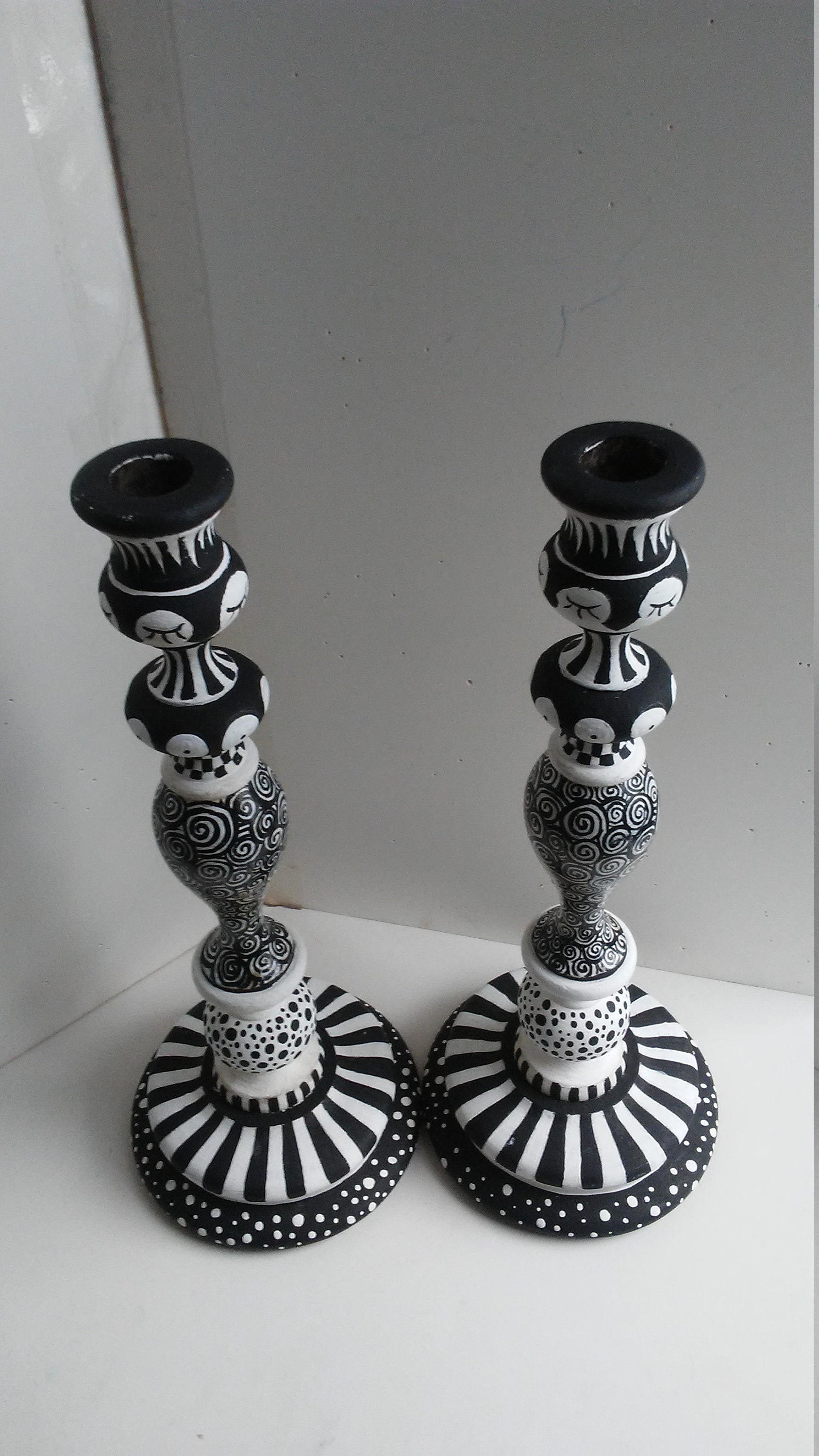 Hand Painted Wooden Candlesticks - Etsy