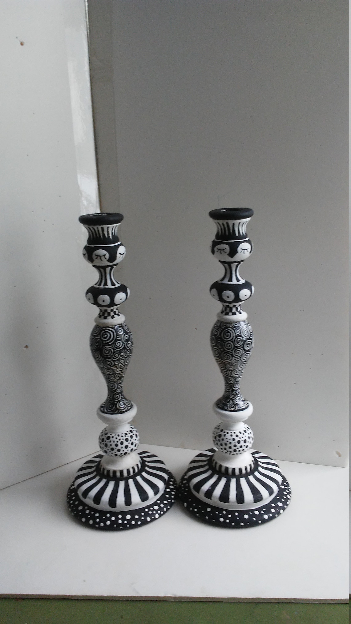 Hand Painted Wooden Candlesticks - Etsy