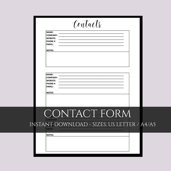 Contact Page Contact Printable A4 Planner Pages Contact | Etsy