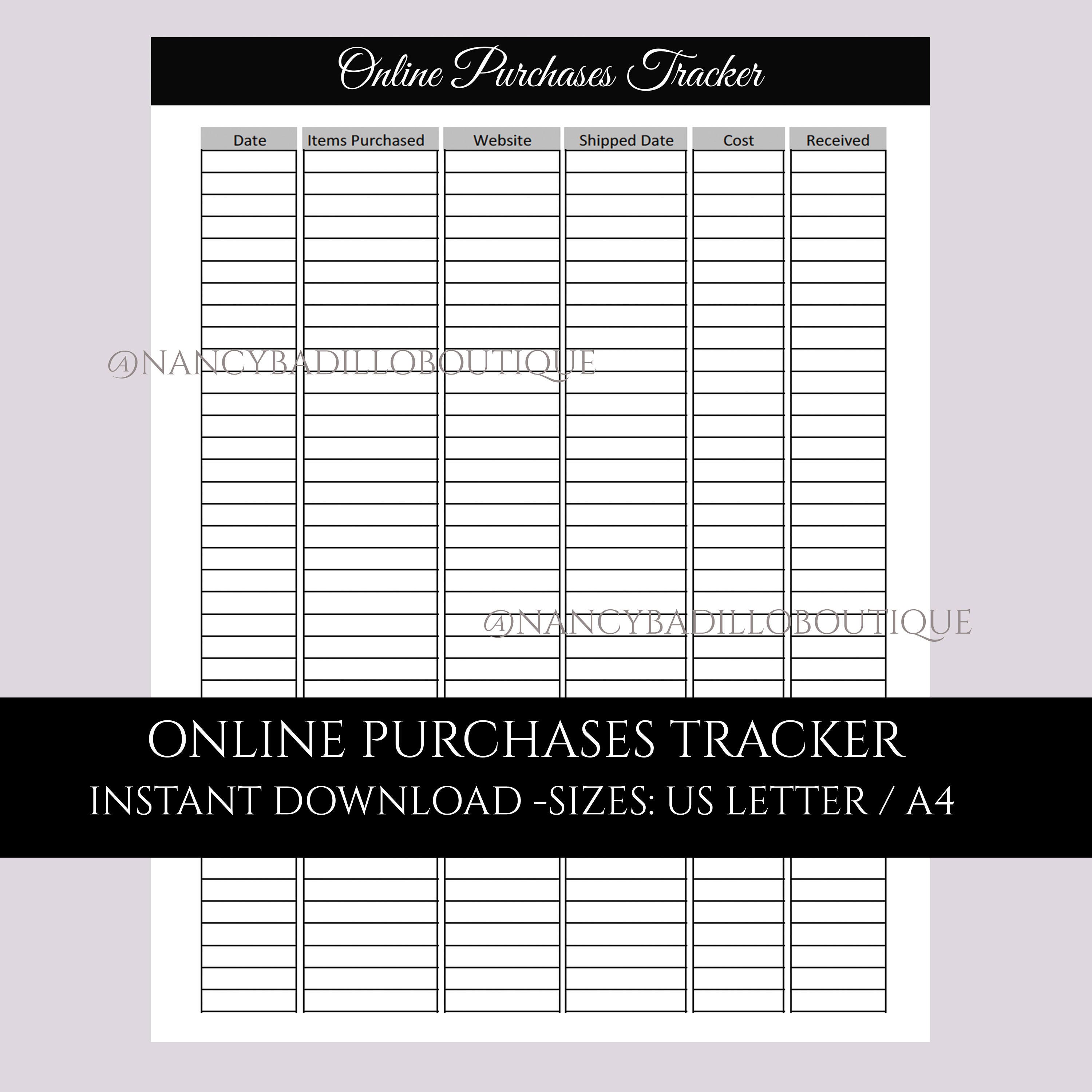 Shopping tracker packages tracker online purchases log | Etsy