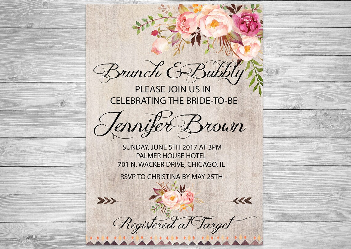 Brunch and Bubbly Rustic Garden Invite Boho Chic Bridal - Etsy