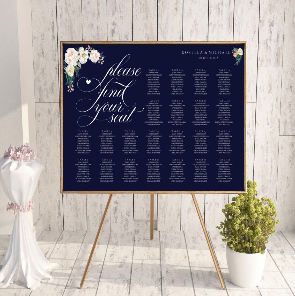 Floral Seating Chart Wedding Guest List Table Assignment - Etsy