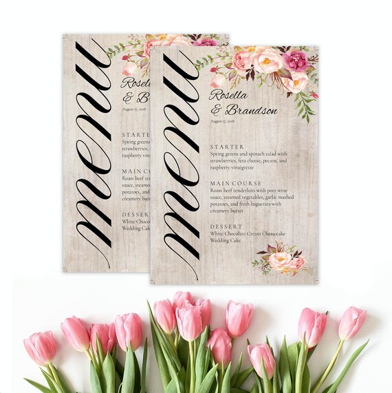 Boho wedding menu floral wedding menu boho food menu boho | Etsy