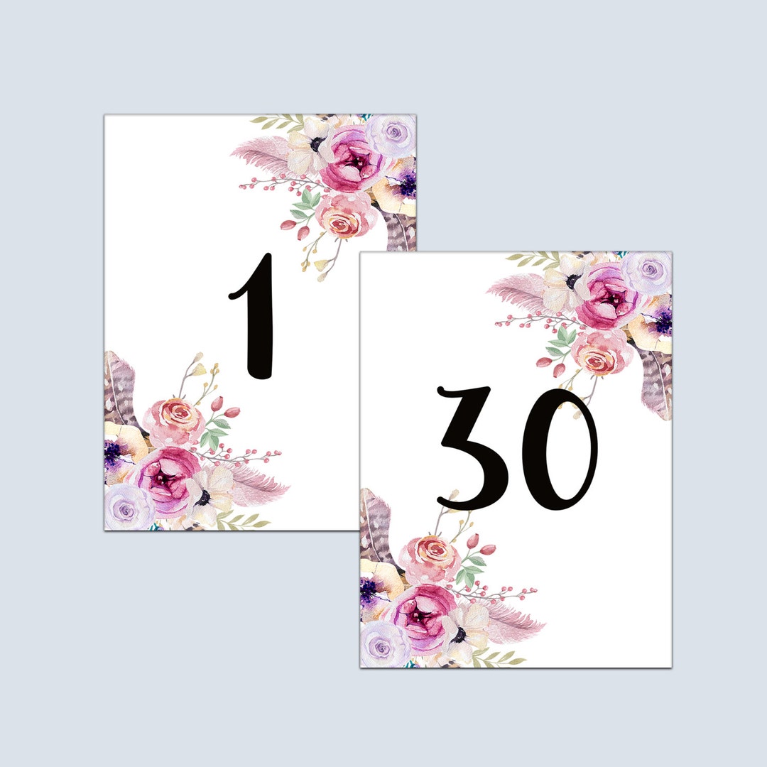 Table Numbers Printable, Wedding Table Numbers, Table Number Cards, 1 ...