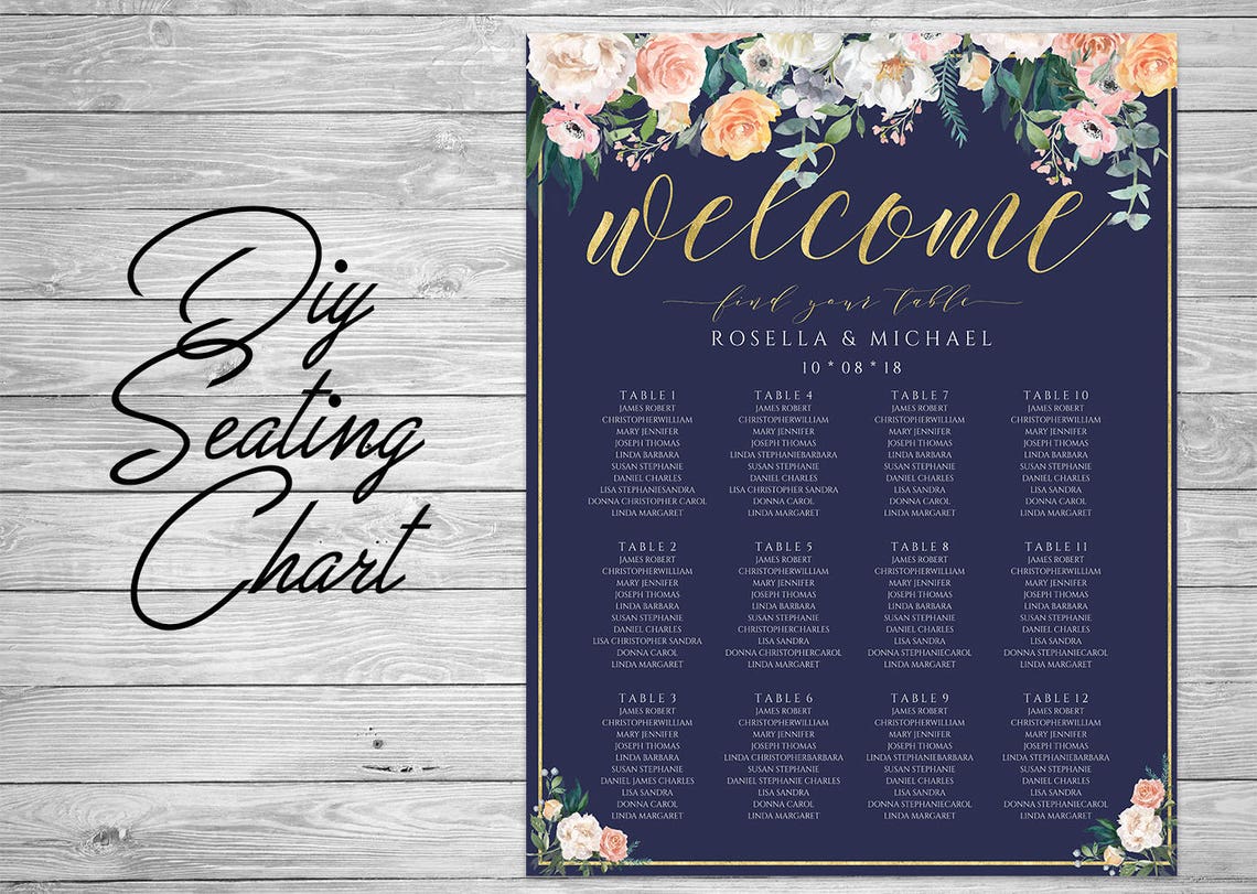 Blue Seating Chart DIY Seating Plan Blue Seating Plan DIY - Etsy