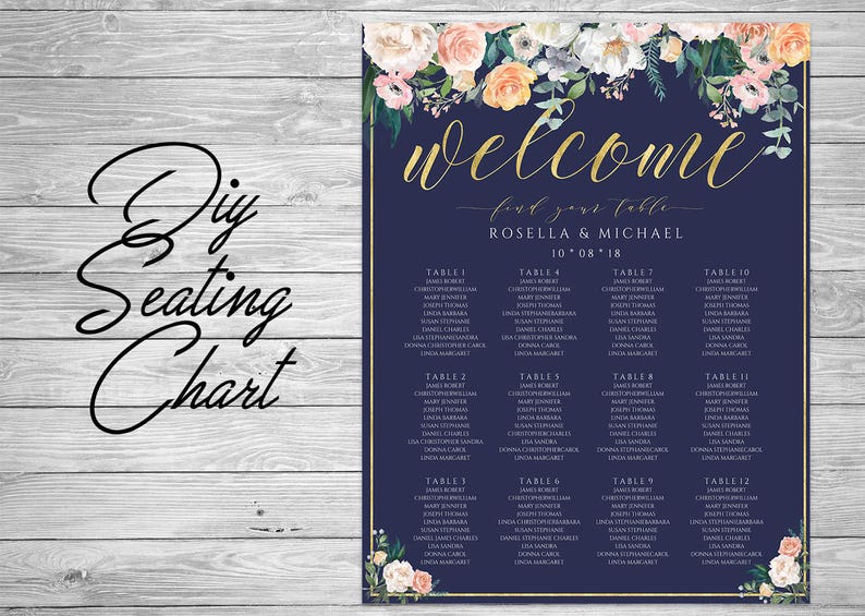 Blue Seating Chart DIY Seating Plan Blue Seating Plan DIY - Etsy