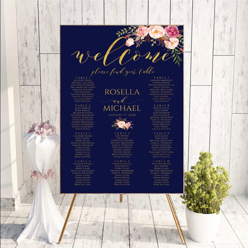 Floral Seating Chart Wedding Guest List Table Assignment | Etsy