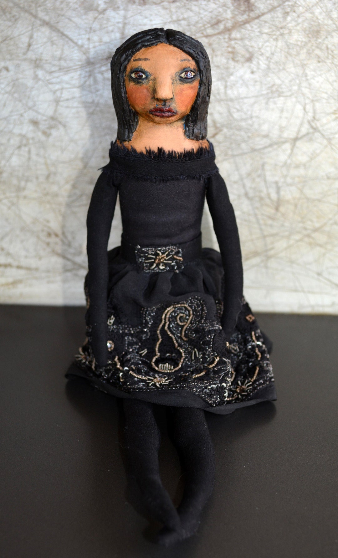 Handmade Cloth Art Doll: Primitive Folk Doll With Indian Fabric Skirt ...