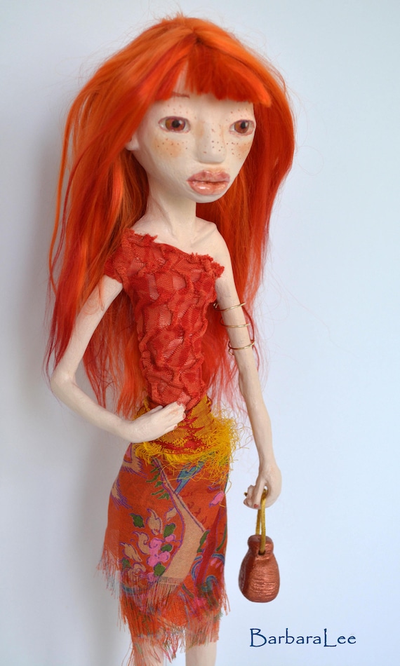 Art Doll Paper Clay Art Doll Handmade Doll Orange Red Suri | Etsy
