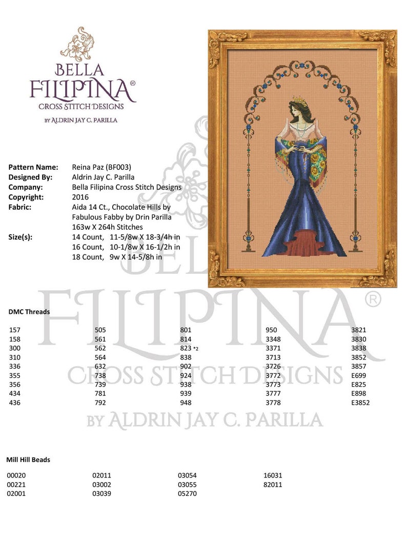 Reina Paz by Bella Filipina Designs. Cross Stitch Design - Etsy