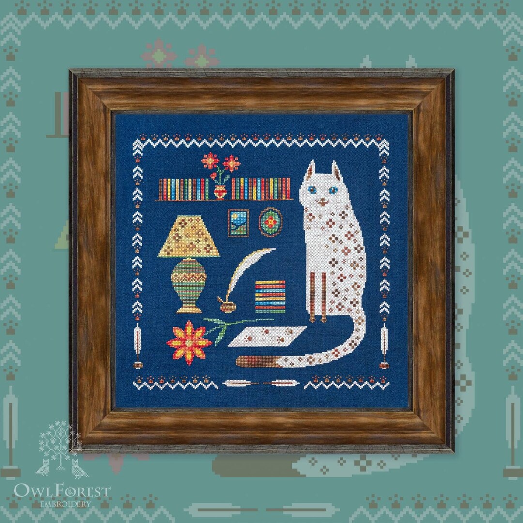 The Cat and the Poetry by Owl Forest Embroidery 2022 Printed Counted ...