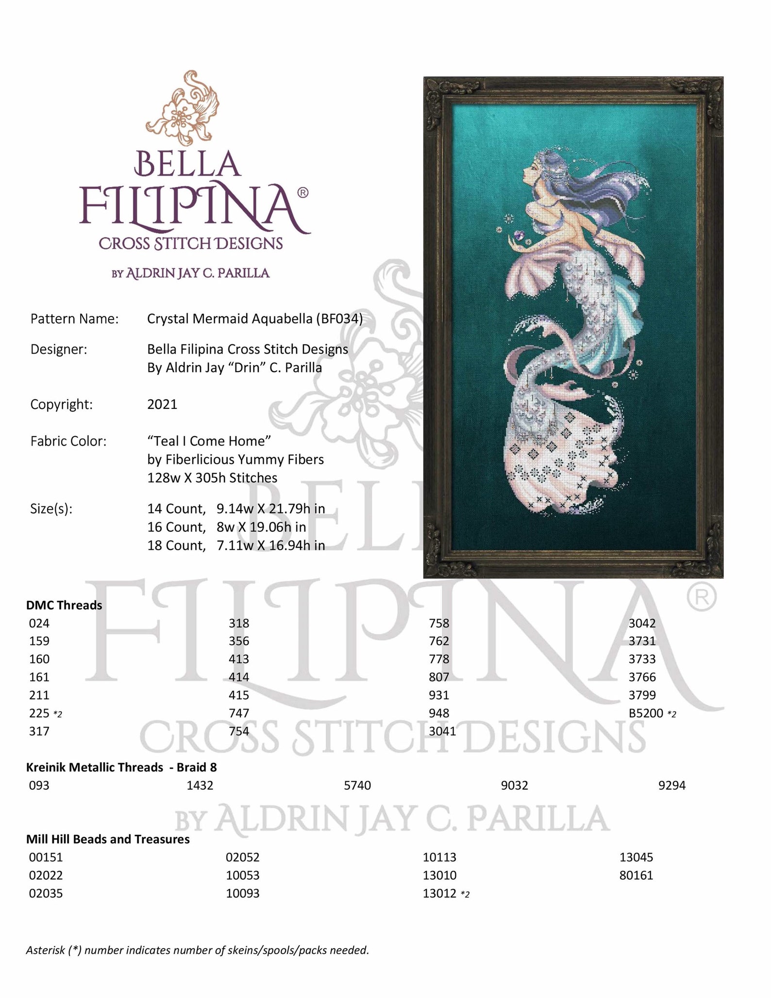 Crystal Mermaid Aquabella by Bella Filipina Designs 2021 Counted Cross ...