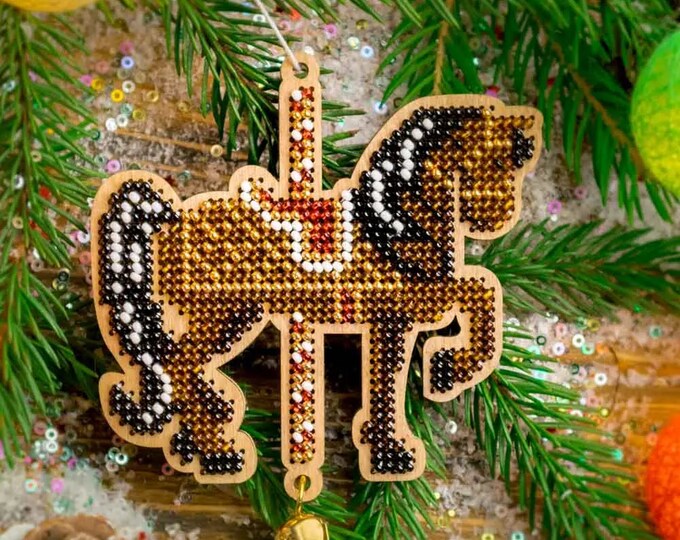 Brown Carousel Horse by Wonderland Crafts Christmas Bead Embroidery Kit ...