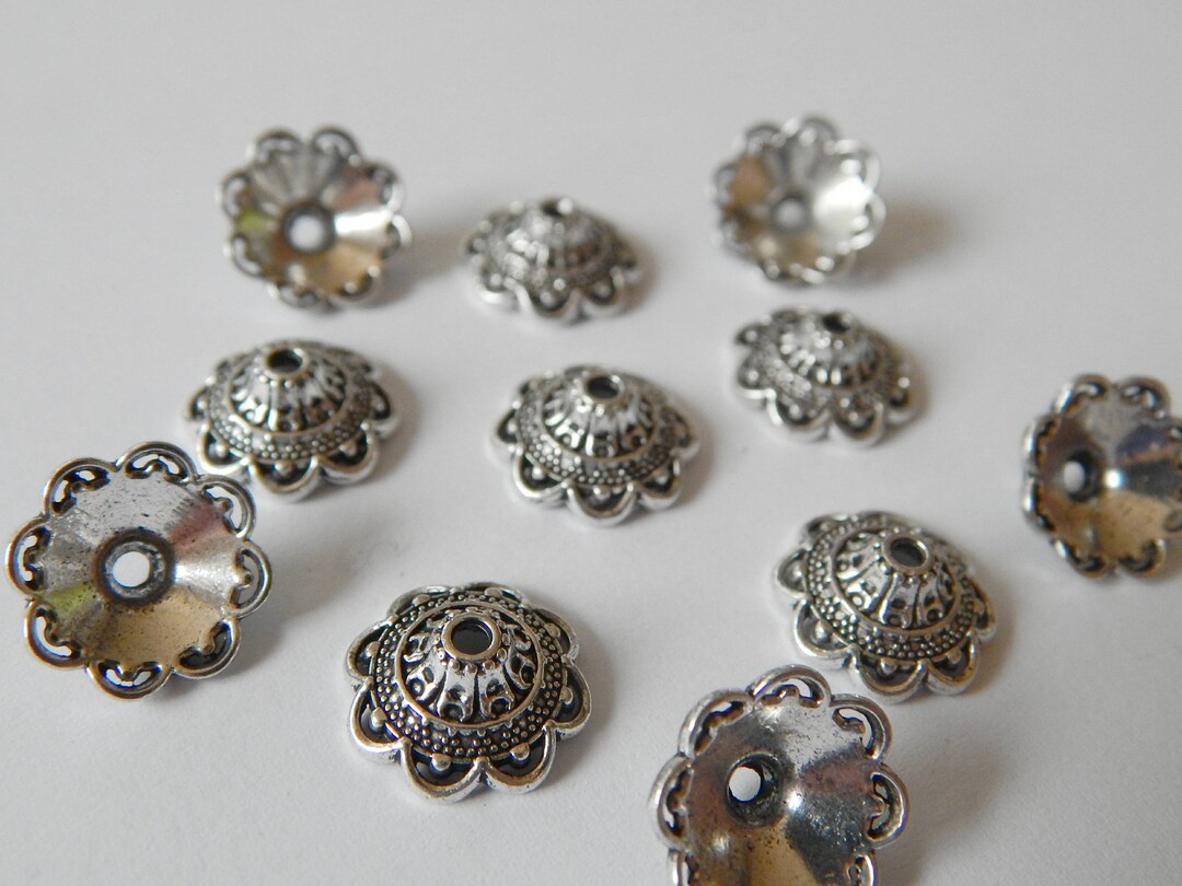 30 Large Pearl Caps 14 Mm Light Cone Shape 14 X 5 Mm Metal Silver ...