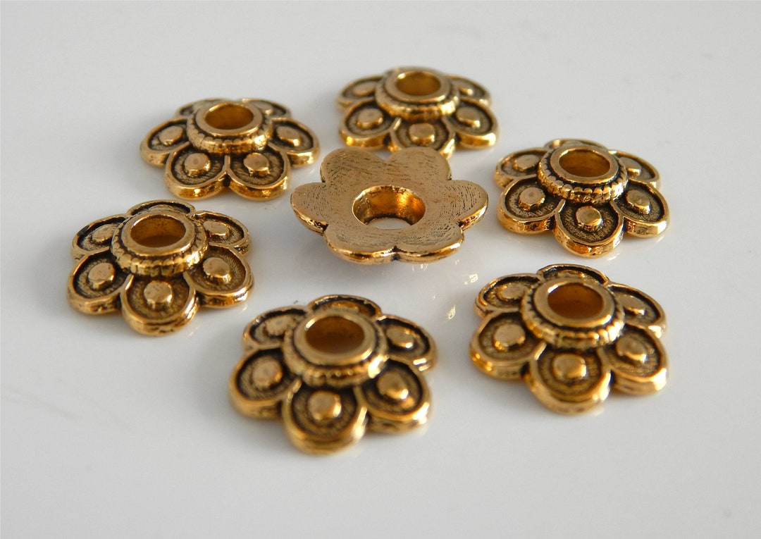 40 Large Pearl Caps 15 Mm XL Metal Gold Antique Large Hole Flower ...