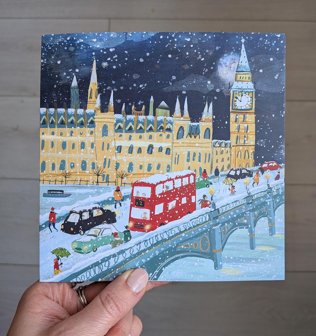 Set of 3, 6 or 10 Big Ben Christmas Card | Houses of Parliament in Snow ...