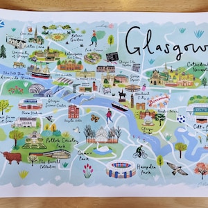 Glasgow Map | Illustrated Map of Glasgow | Wall Art Glasgow| Glasgow ...