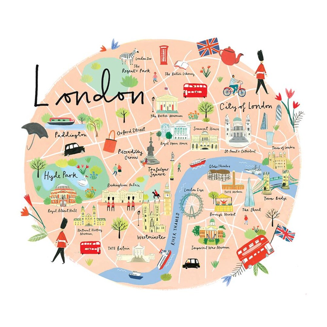 London Circular Map | Illustrated Map of London| Wall Art London ...