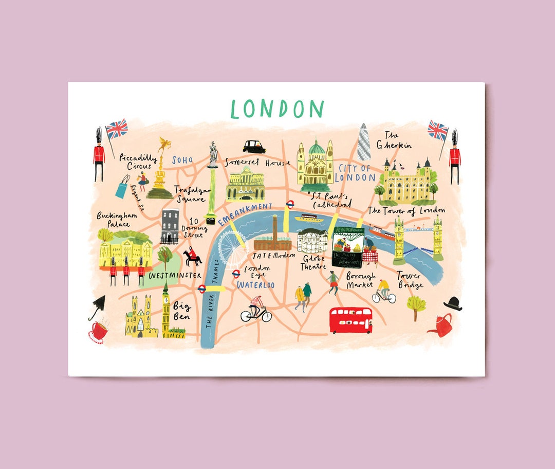 London Map | Illustrated Map of London | Wall Art London | London ...