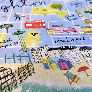 Brighton Map | Illustrated Map of Brighton | Wall Art Brighton ...