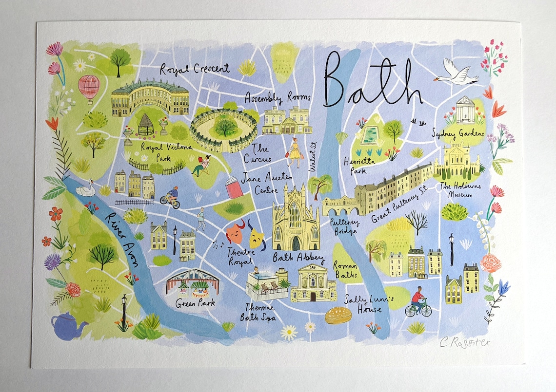 Bath Map | Illustrated Map of Bath | Wall Art Bath, Somerset | Bath ...