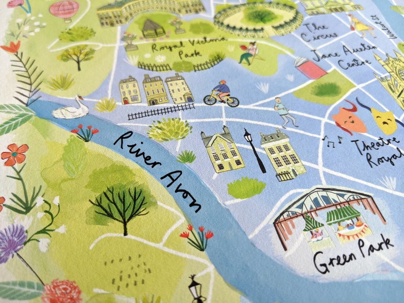 Bath Map | Illustrated Map of Bath | Wall Art Bath, Somerset | Bath ...