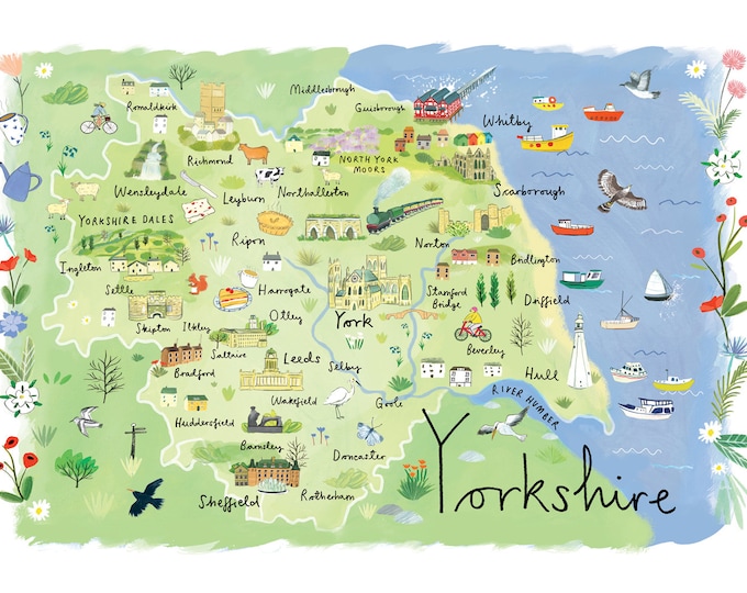 Folklore of Yorkshire an Illustrated Map - A3 Art Print - Poster - Etsy ...
