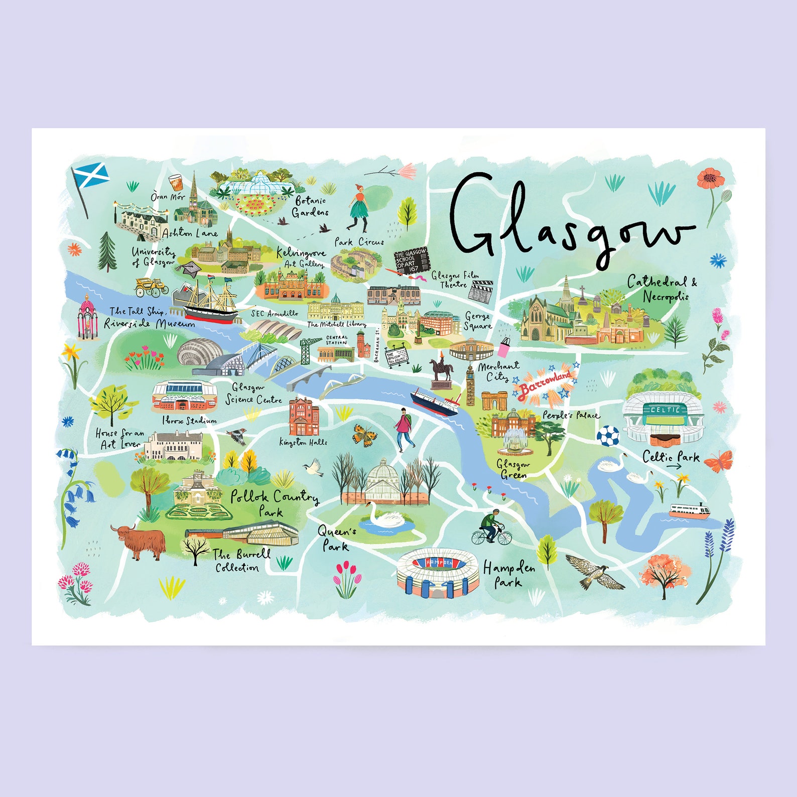 Glasgow Map Illustrated Map of Glasgow Wall Art Glasgow Glasgow ...