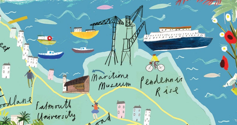 Illustrated A4 Map of Falmouth Cornwall UK. | Etsy
