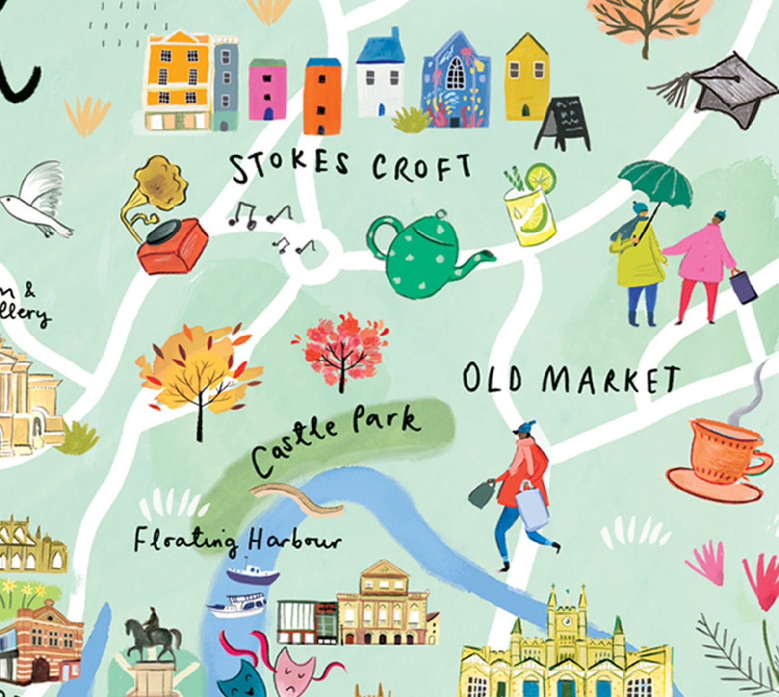 Bristol Map | Illustrated Map of Bristol| Wall Art Bristol | Bristol ...