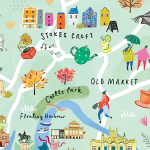 Bristol Map | Illustrated Map of Bristol| Wall Art Bristol | Bristol ...