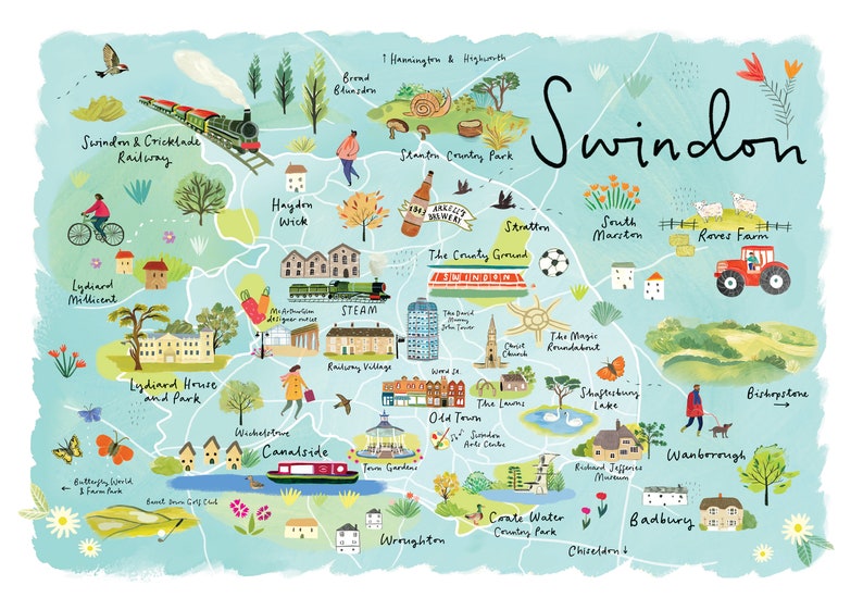 Swindon Map | Illustrated Map of Swindon UK | Wall Art Swindon ...