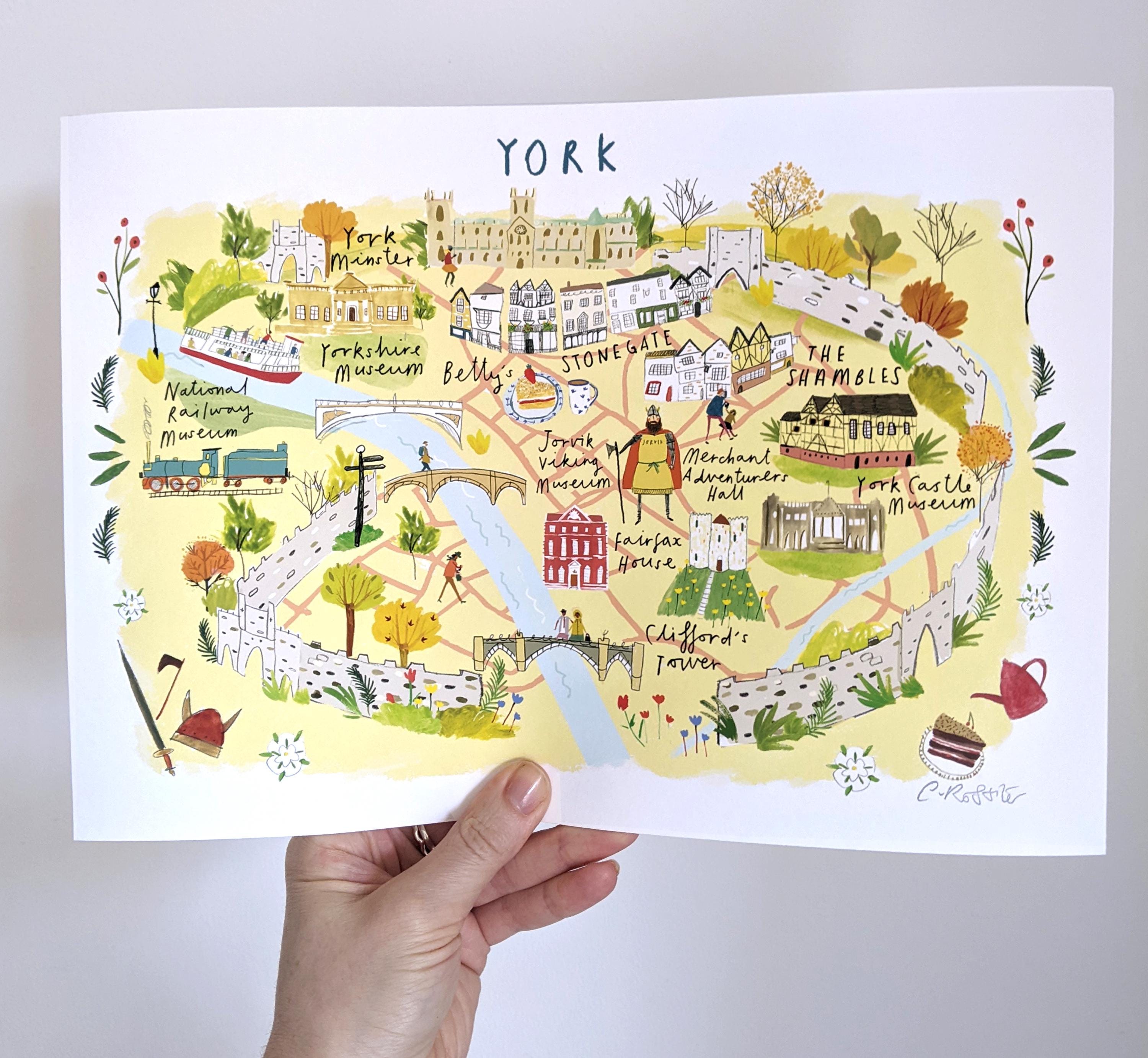York Map | Illustrated Map of York| Wall Art York | York Painting ...