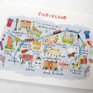 Birmingham UK Map | Illustrated Map of Birmingham | Wall Art Birmingham ...