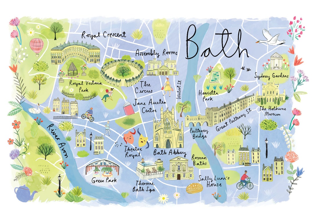 Bath Map | Illustrated Map of Bath | Wall Art Bath, Somerset | Bath ...
