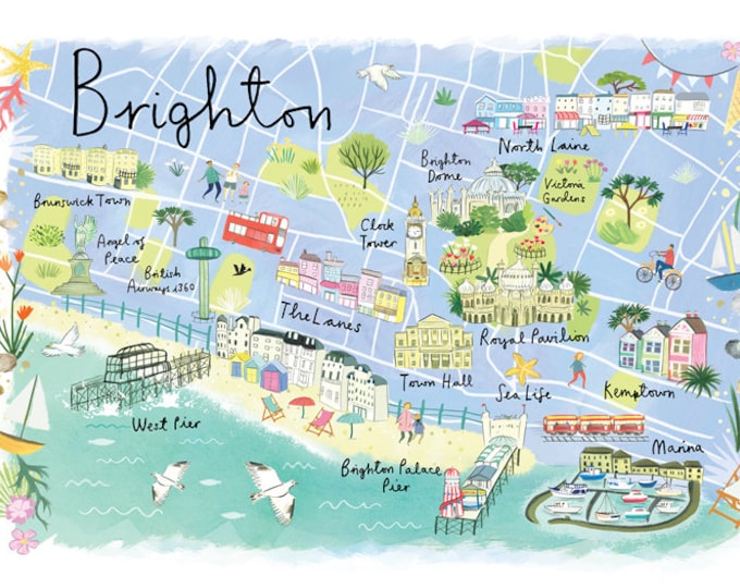 Brighton City Map Hand Drawn Brighton Map Brighton Print Birthday Gift ...