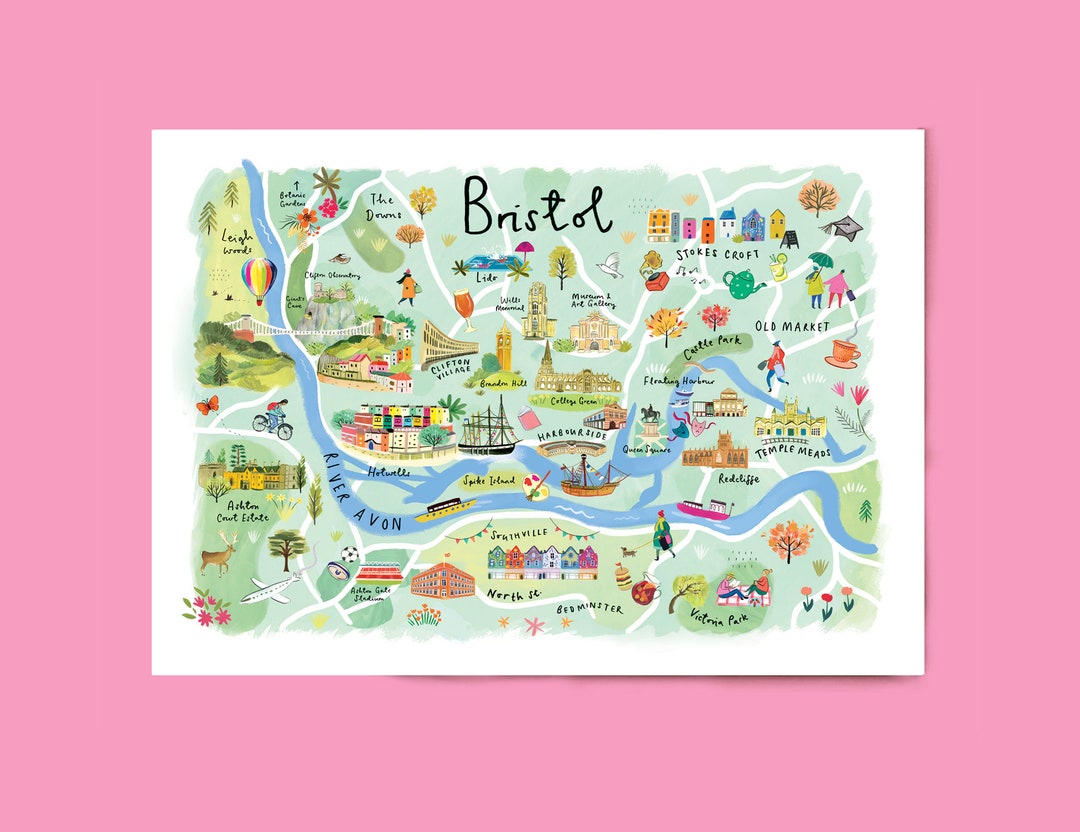 Bristol Map | Illustrated Map of Bristol| Wall Art Bristol | Bristol Painting | Bristol Gift ...