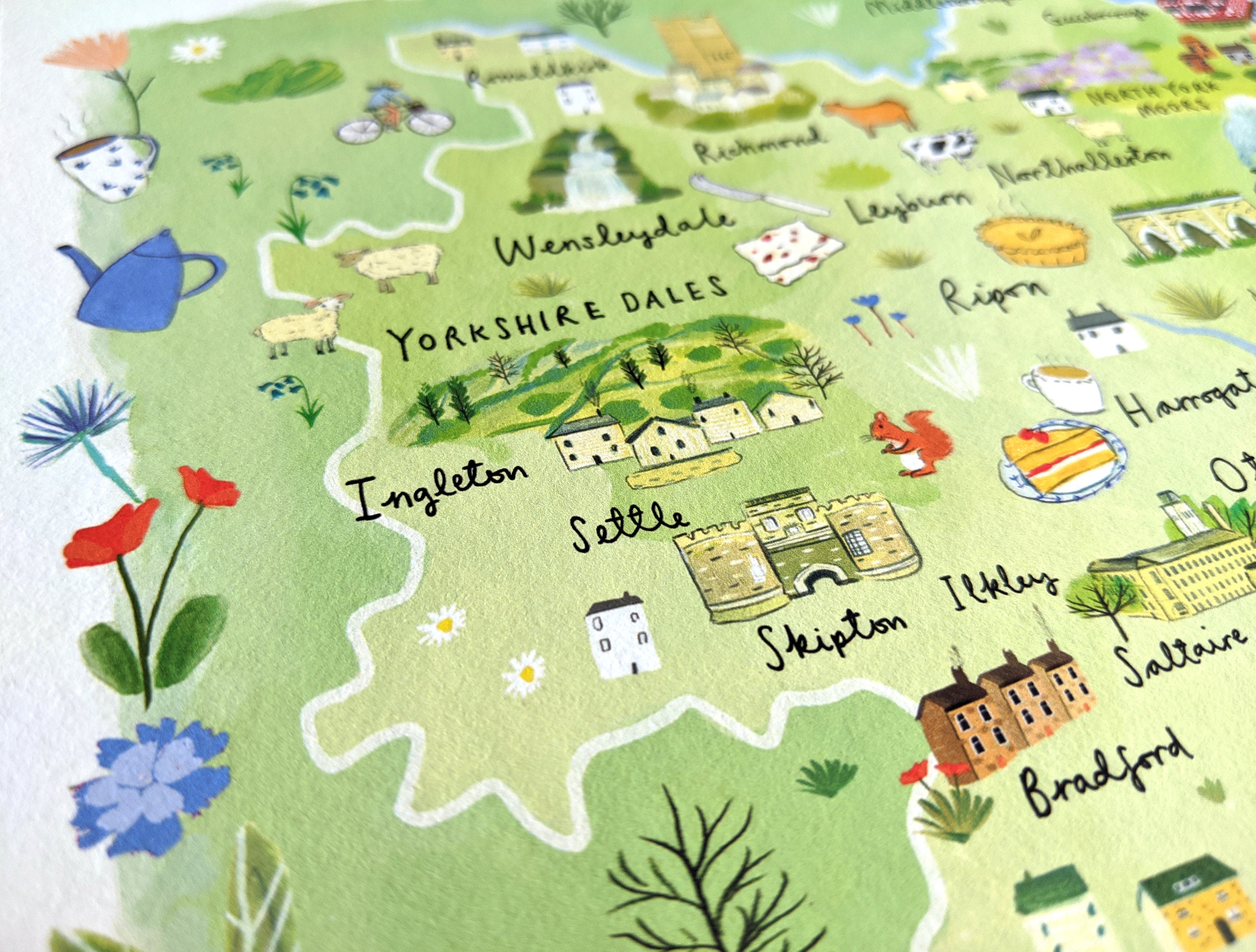 Yorkshire Map | Illustrated Map of Yorkshire | Wall Art Yorkshire ...