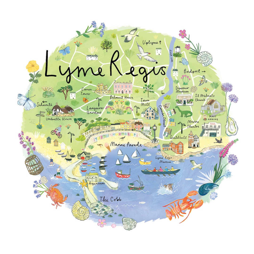 Lyme Regis Map | Illustrated Map of Lyme Regis | Wall Art Lyme Regis ...