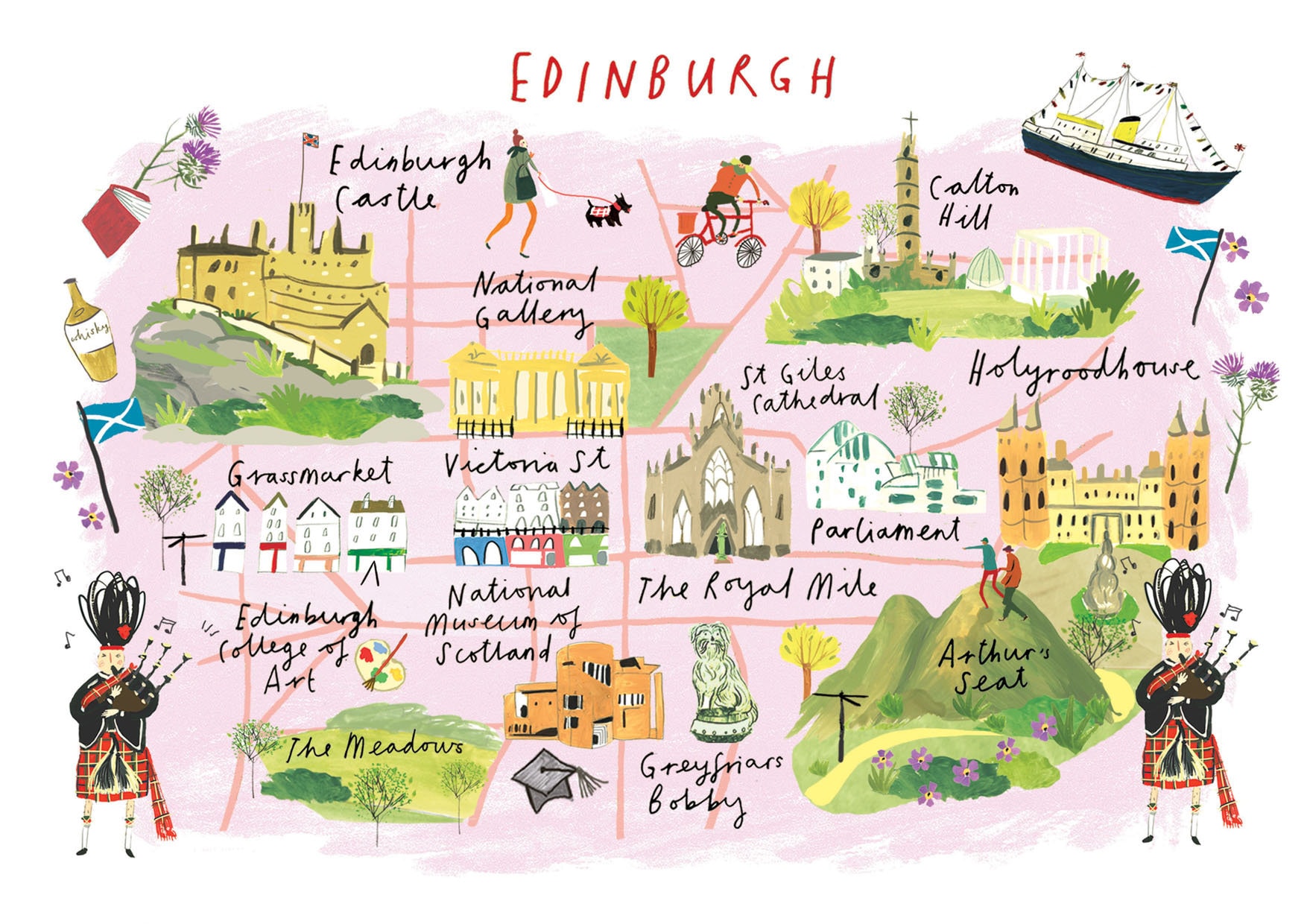 Illustrated A4 Map of Edinburgh Scotland | Etsy