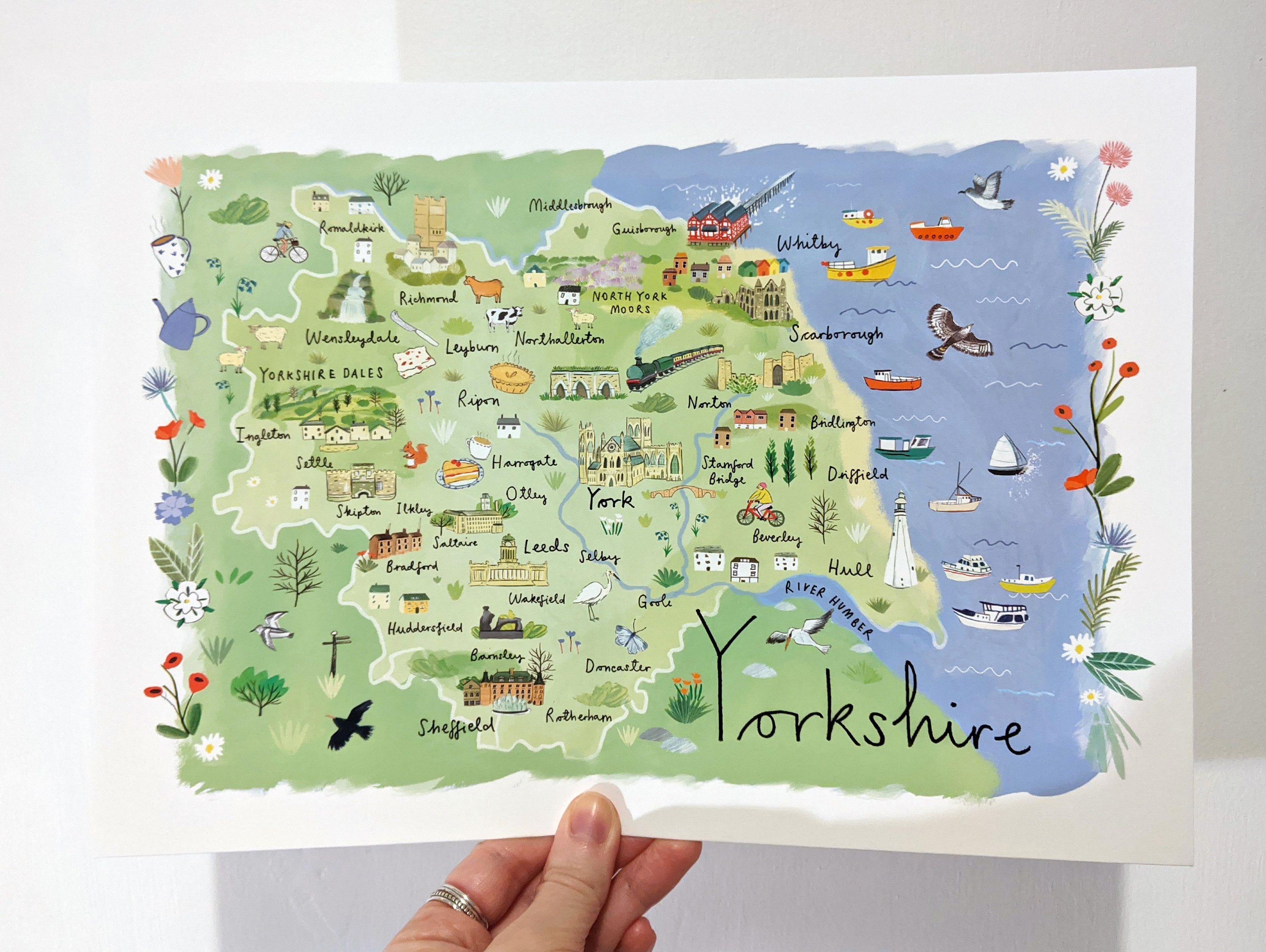 Yorkshire Map | Illustrated Map of Yorkshire | Wall Art Yorkshire ...