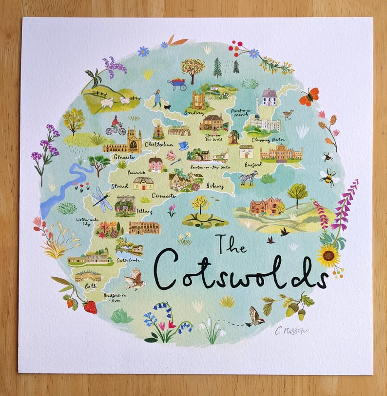 The Cotswolds Map | Illustrated Map of the Cotswolds | Wall Art the ...